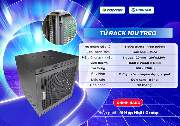 Tủ rack 10U D500 Treo tường mẫu mới UNIRACK, đệp và giá tốt